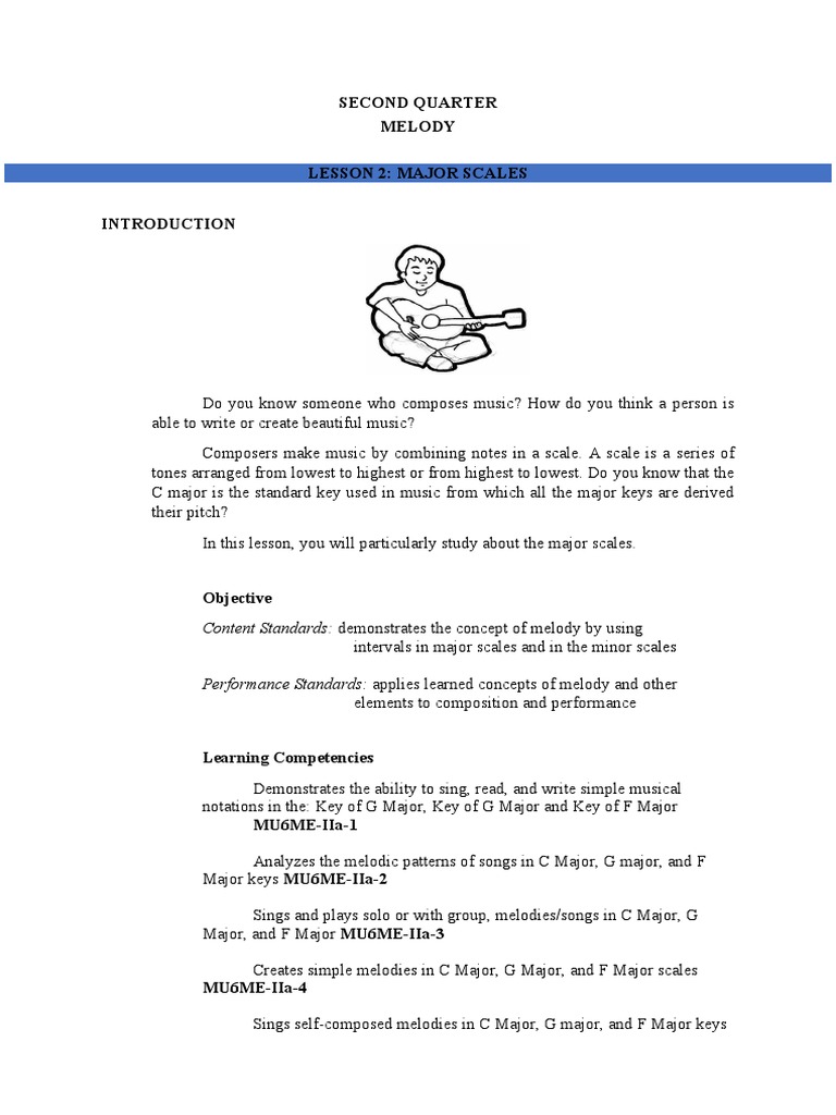 Second Quarter Melody Lesson 2: Major Scales: Content Standards ...