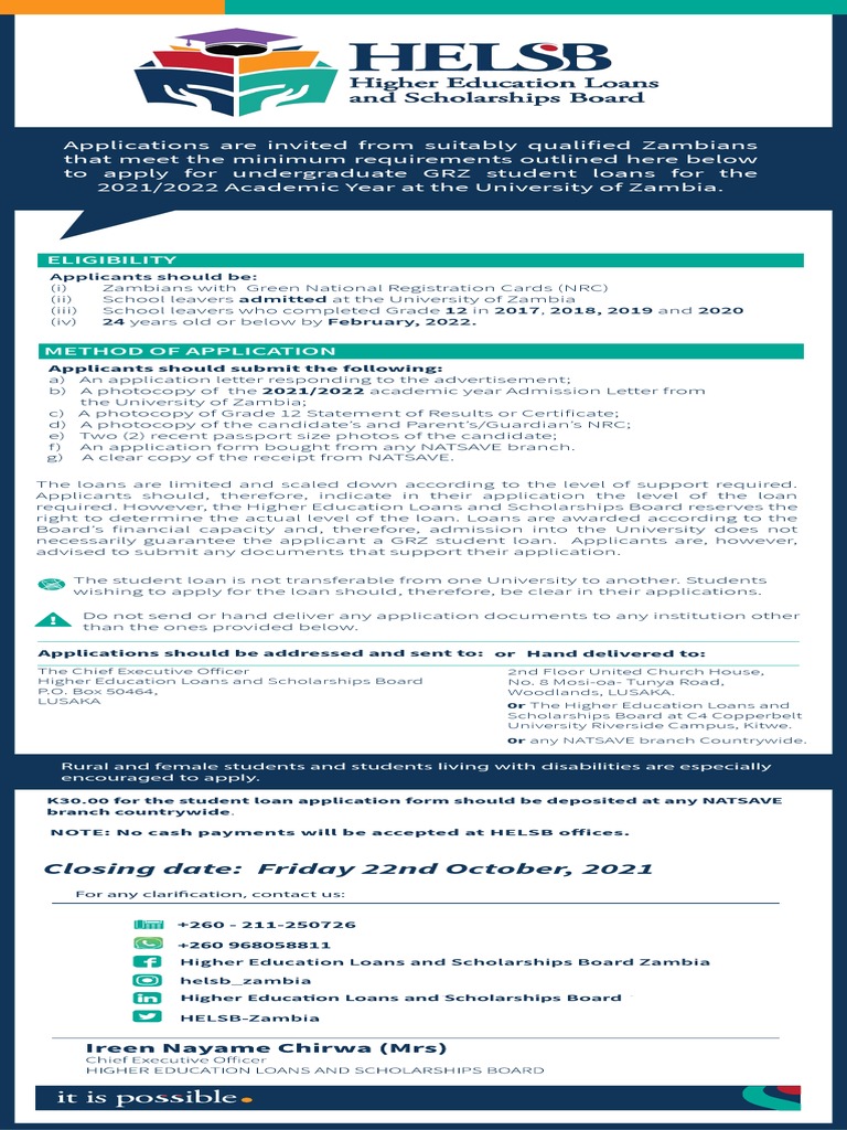 Helsb University of Zambia 2021-2022 | PDF | University And College Admission | Zambia