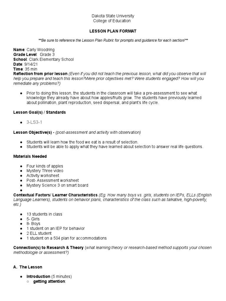 Grade 3 Apple Selection Lesson Plan | PDF | Lesson Plan | Pedagogy