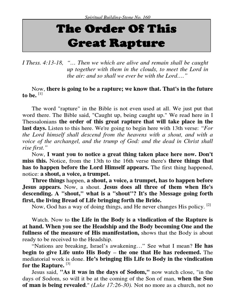 160 The Order of This Great Rapture | PDF | Rapture | Jesus