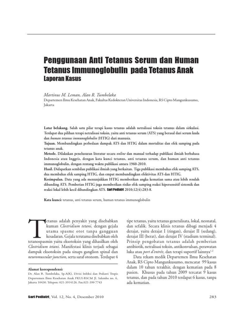 Penggunaan ATS Dan HTIG Pada Tetanus | PDF
