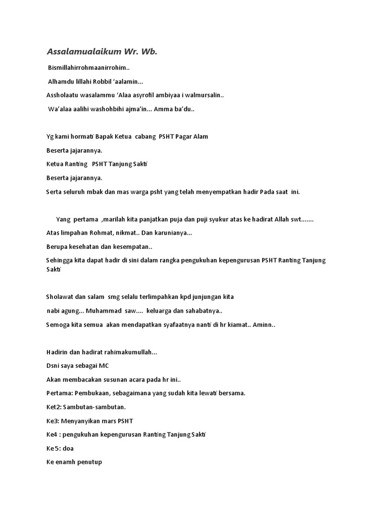 MC Pengukuhan PSHT Tasti | PDF | Agama & Spiritualitas