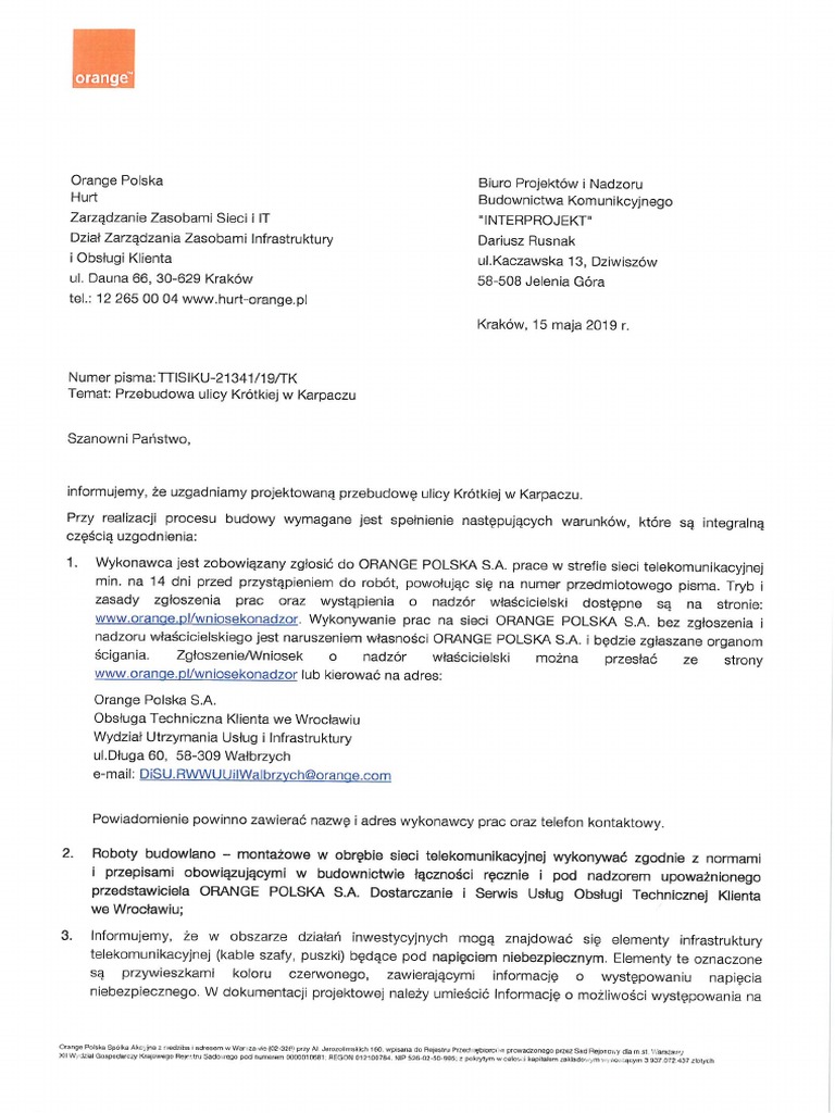 Uzgodnienie Orange Krótka | PDF