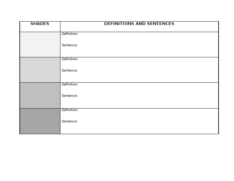 Shades: Definitions and Example Sentences | PDF