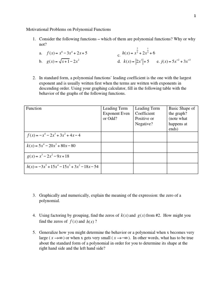 Motivational Problems On Polynomial Functions | PDF | Zero Of A ...