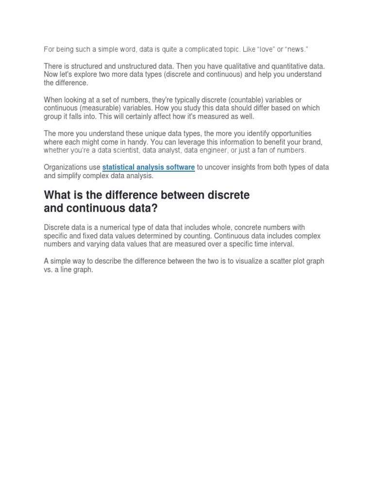 Discrete Vs Continuous Data | PDF | Probability Distribution | Random ...