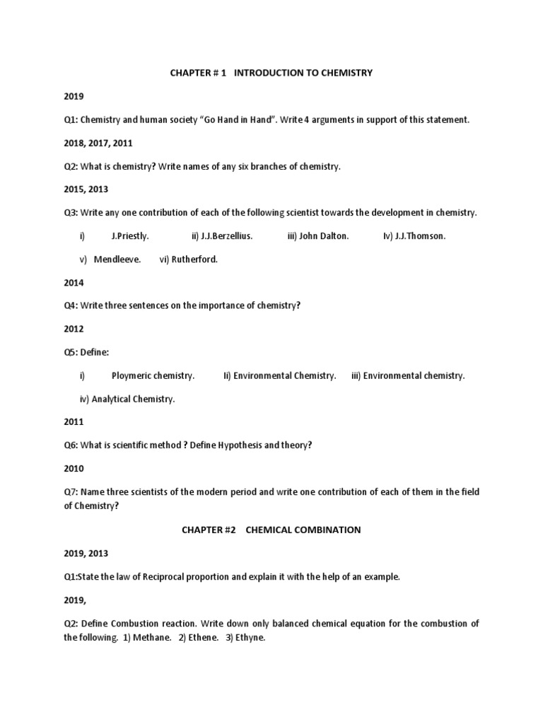 Chapter # 1 Introduction To Chemistry | PDF | Chemical Bond | Periodic ...