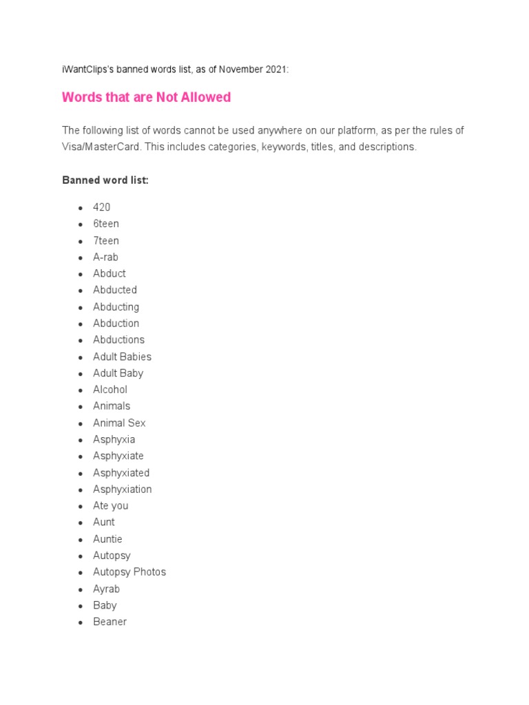 IWantClips's Banned Words List | PDF | Cooking, Food & Wine | Self ...