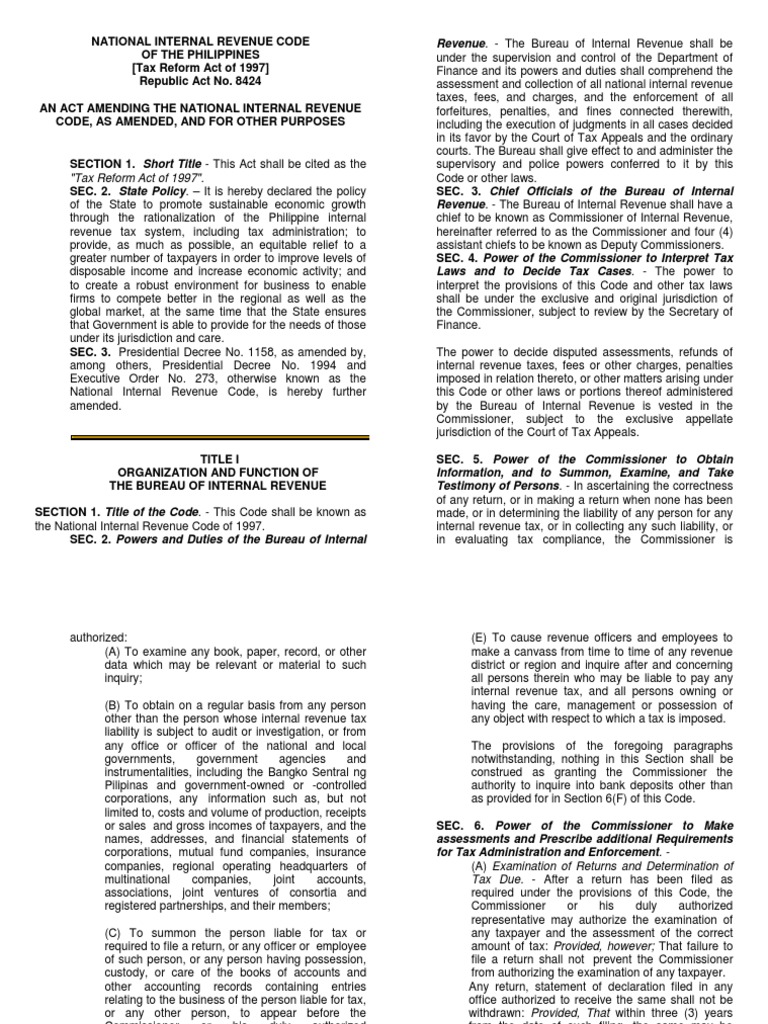 National Internal Revenue Code | Internal Revenue Service | Taxes