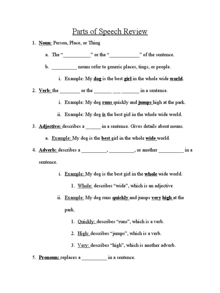 Parts of Speech Review:: Person, Place, or Thing | PDF