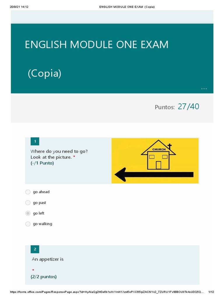 English Module One Exam (Copia) : Puntos | PDF
