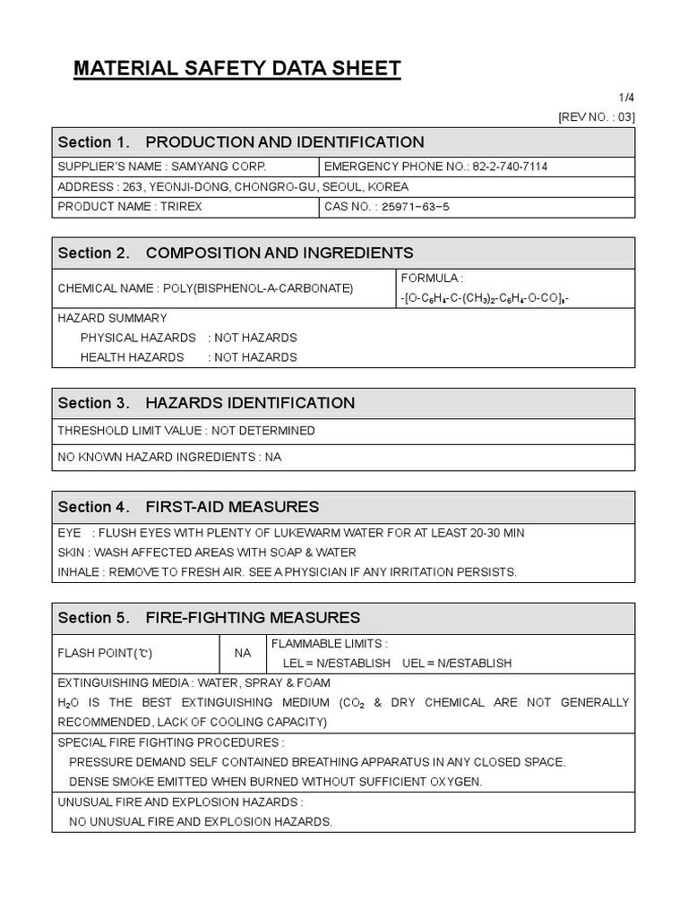 MSDS PC | PDF | Firefighting | Water