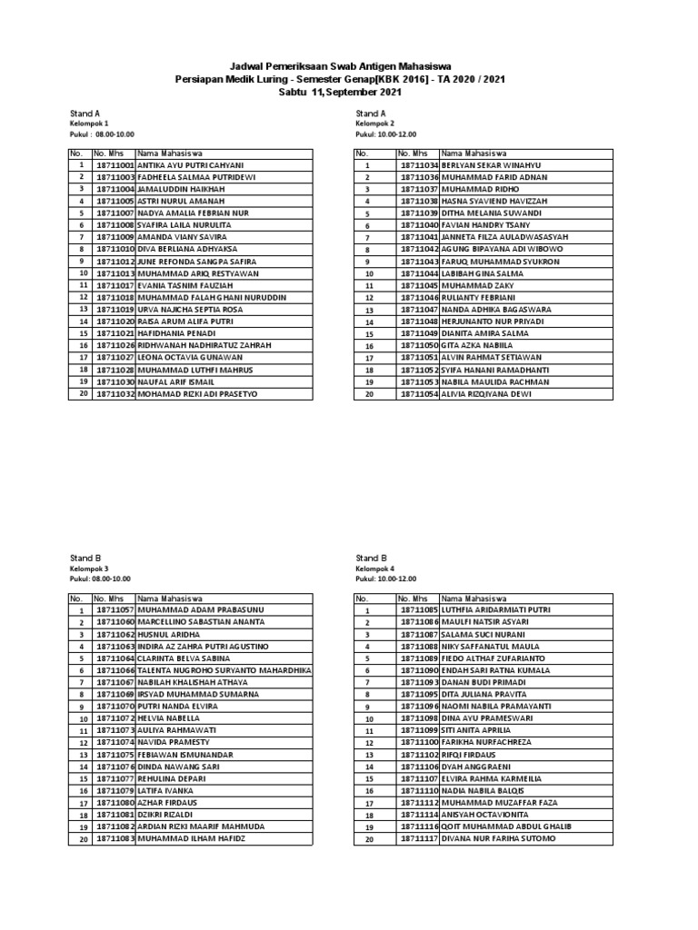 Swab Antigen Schedule for Students | PDF