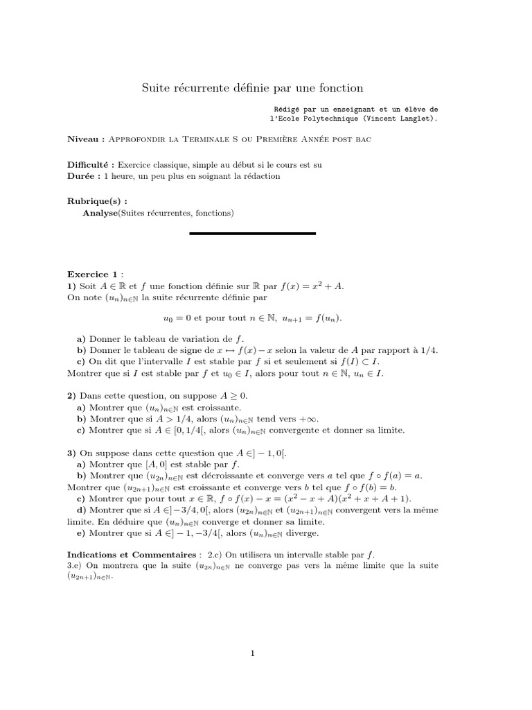 Suite Recurrente Exercice Corr (Bac) | PDF | Limite (mathématiques) | Fonctionnalités et ...