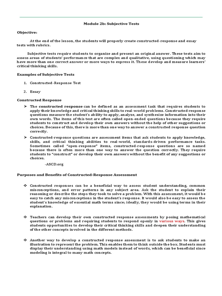 Module 2b: Subjective Tests Objective:: Various Ways | PDF ...