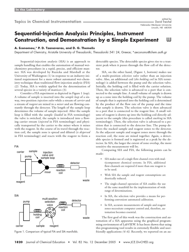 Sequential-Injection Analysis: Principles, Instrument Construction, and Demonstration by A ...