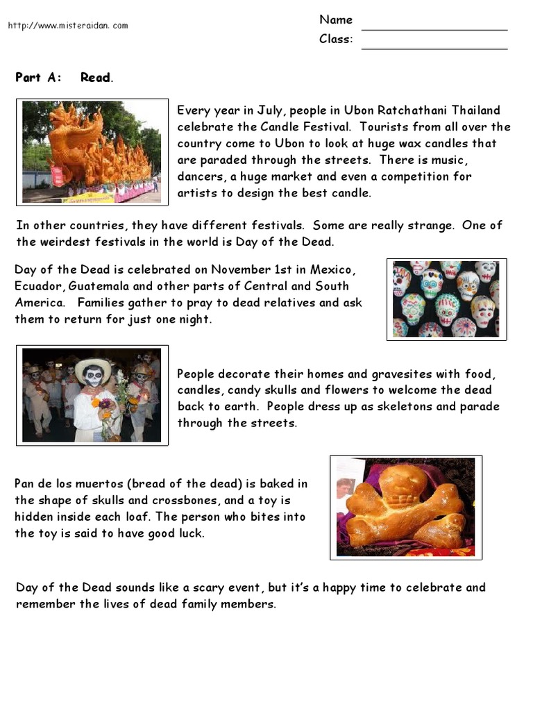 Festivals Around The World Reading Comprehension Exercises 24576 ...