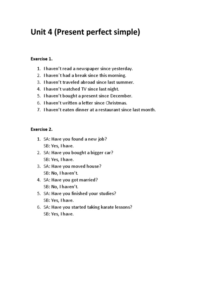 Unit 4 Present Perfect Simple | PDF