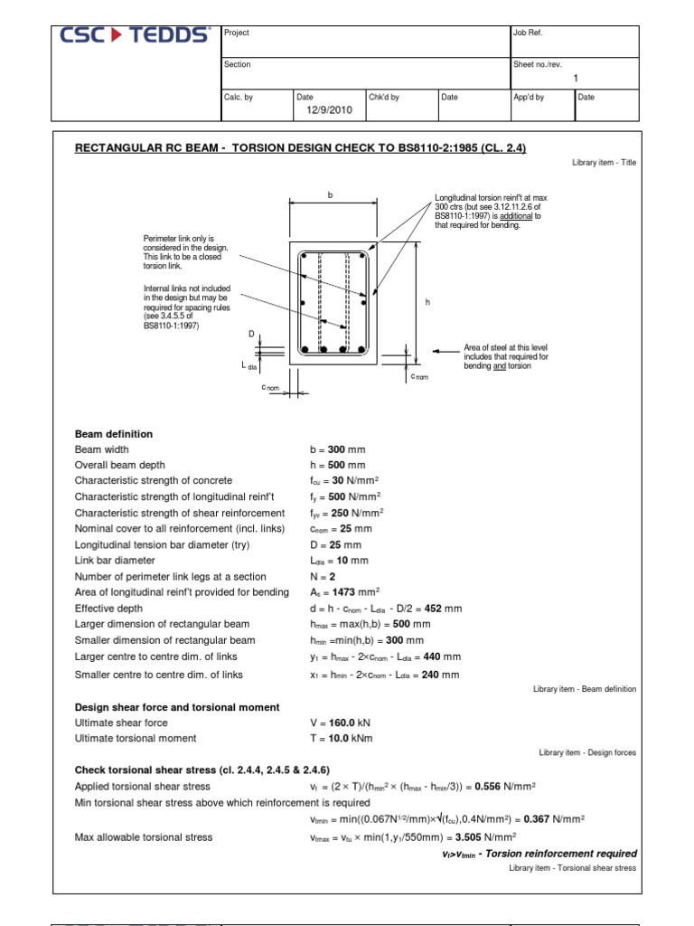 RC Beam Torsion Design (BS8110 - Part2 - 1985) | PDF | Beam (Structure ...