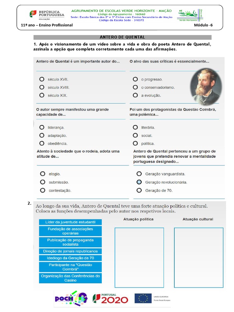 Ficha Sobre Antero de Quental | PDF | História
