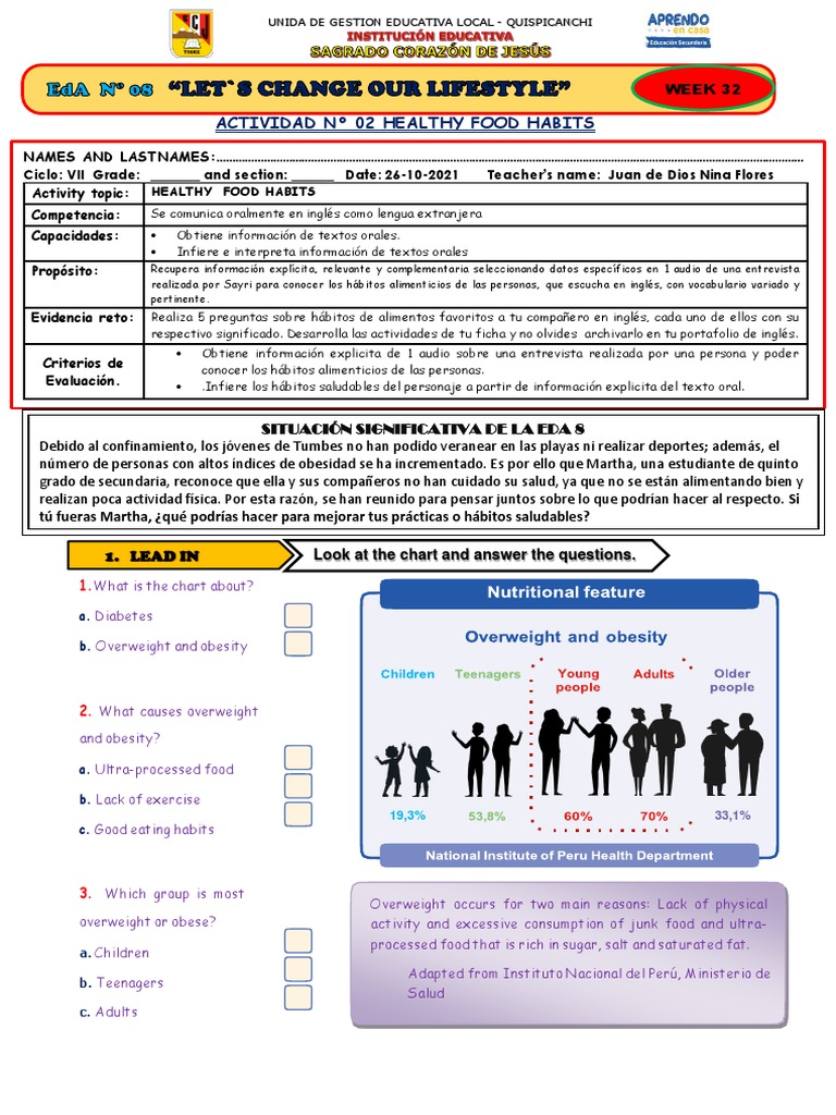 INGLES-JUAN DE DIOS - EdA 8 Actividad 02 Ciclo VII (4TO, 5TO) | PDF
