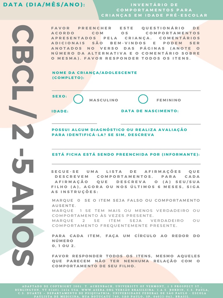 CBCL 2 A 3 Anos | PDF