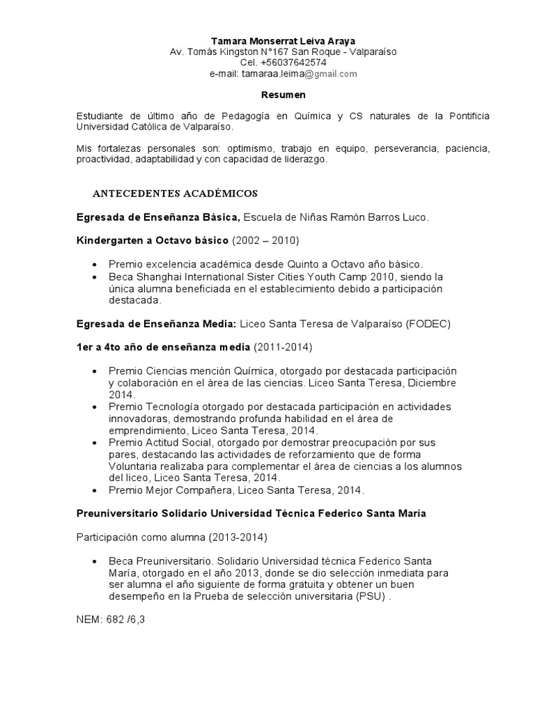 Curriculum Vitae TAMARA | PDF | Universidad