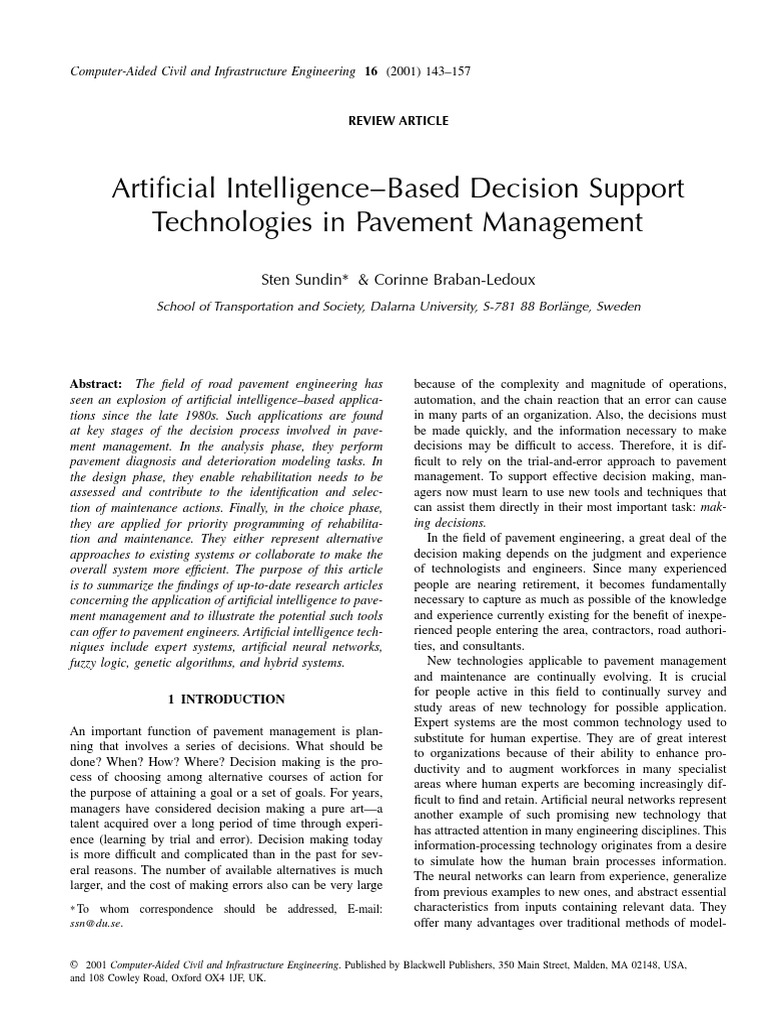 Artificial Intelligence-Based Decision Support Technologies in Pavement ...