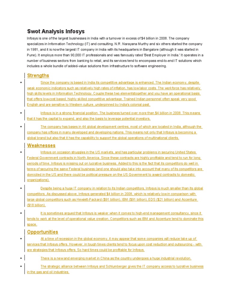 Swot Analysis Infosys | PDF