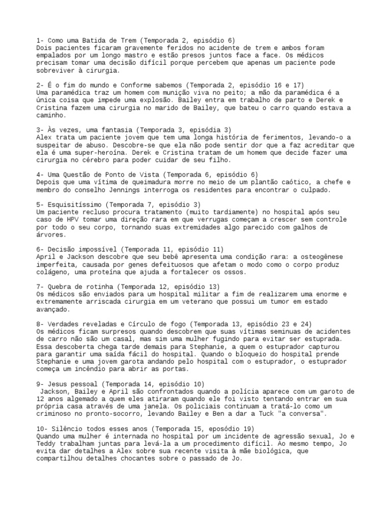 10 Melhores Episodios de Greys Anatomy | PDF 10 Melhores Episodios de Greys Anatomy | PDF