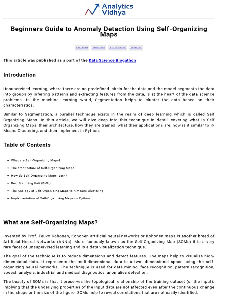 Beginners Guide To Anomaly Detection Using Self Organizing Maps | PDF ...