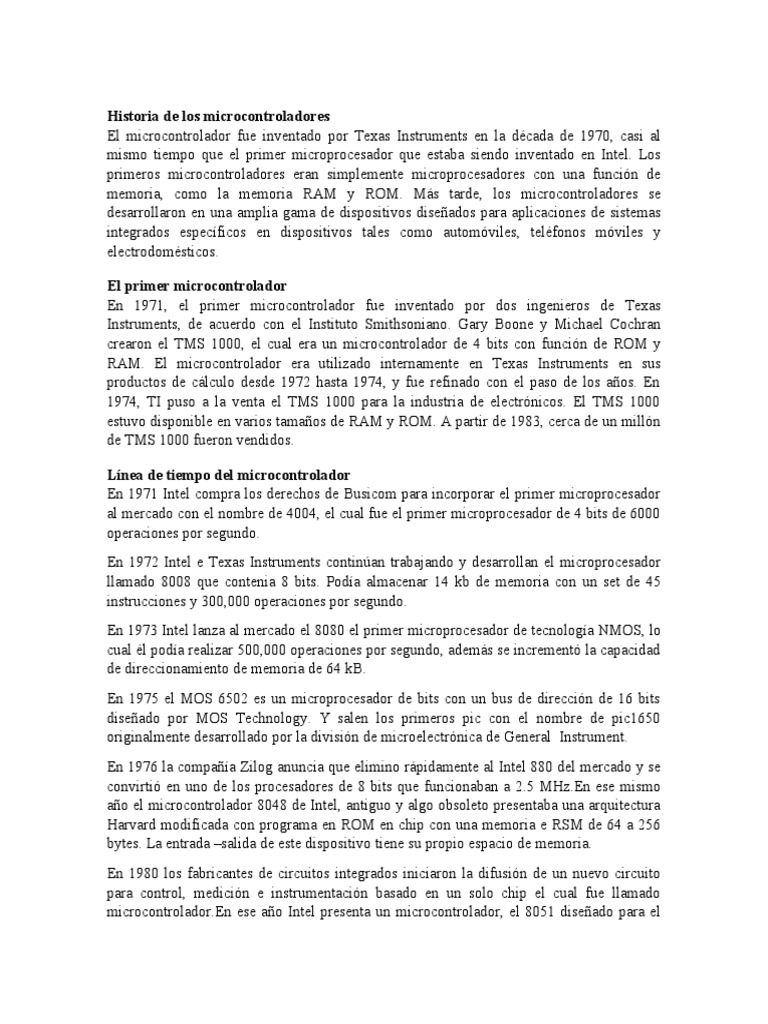 Historia de Los Microcontroladores | PDF | Microcontrolador ...