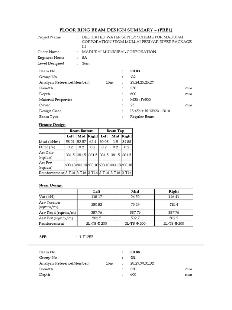 Floor Ring Beam Design Summary | PDF | Beam (Structure) | Bending