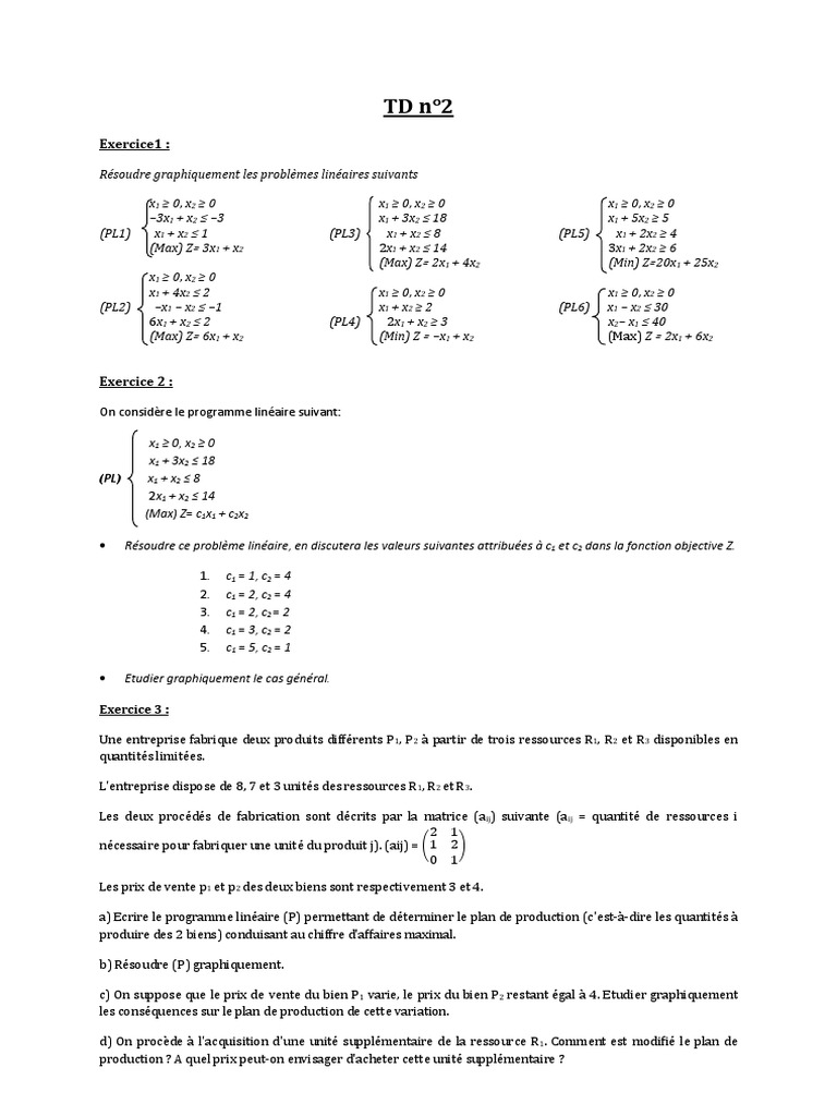 TD N2+solutions | PDF | Optimisation linéaire | Objets mathématiques