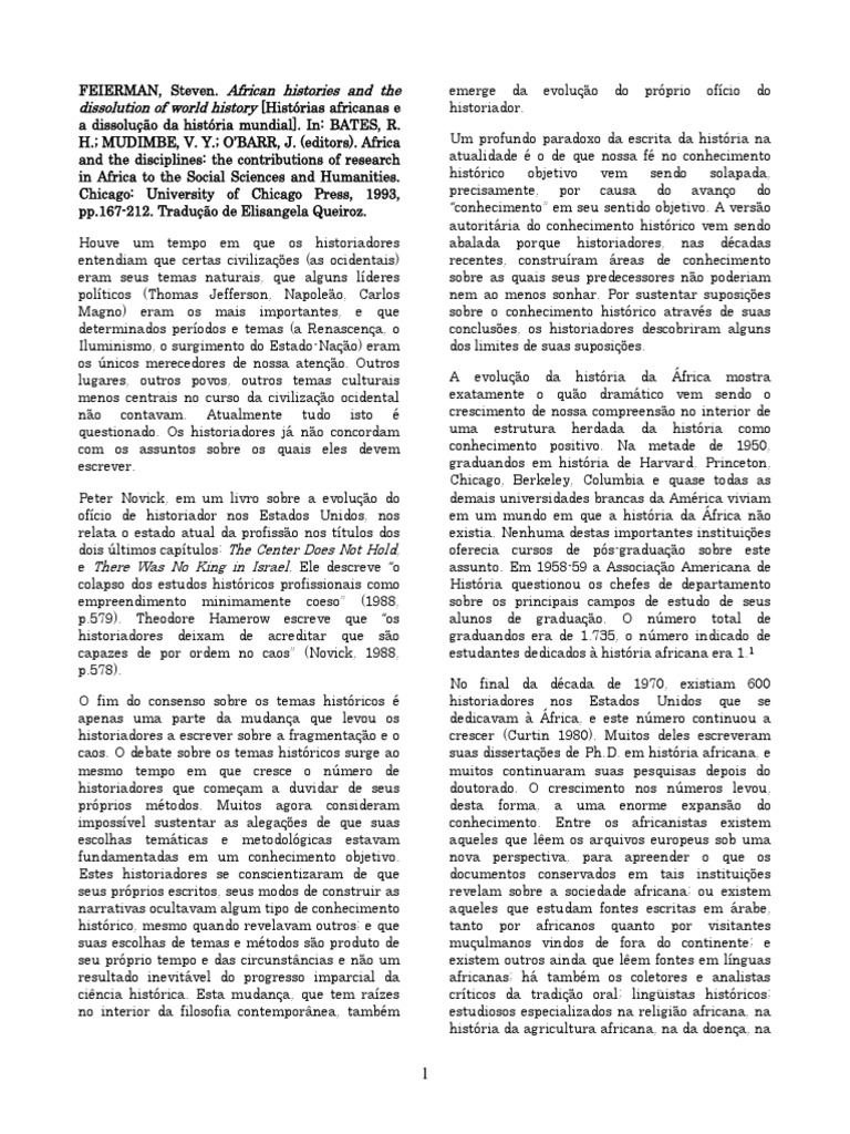 7 Steven Feierman. African Histories and Dissolution of World History ...