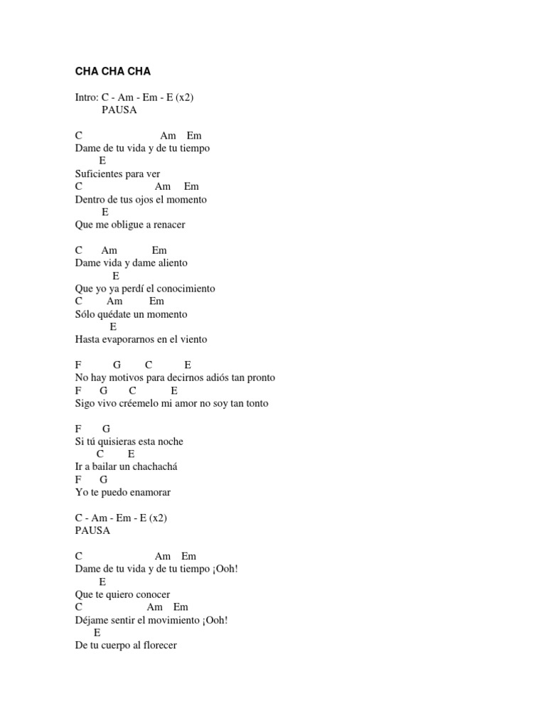 Letras y acordes de Cha Cha Cha | PDF