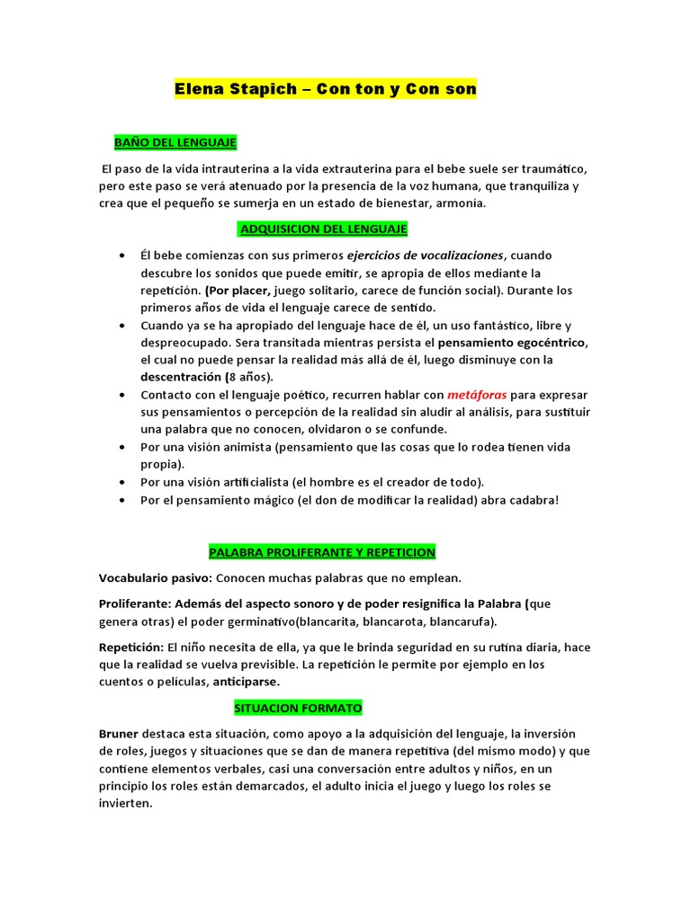 Palabras con "ton" y "son" en el lenguaje infantil | PDF | Aquisición ...