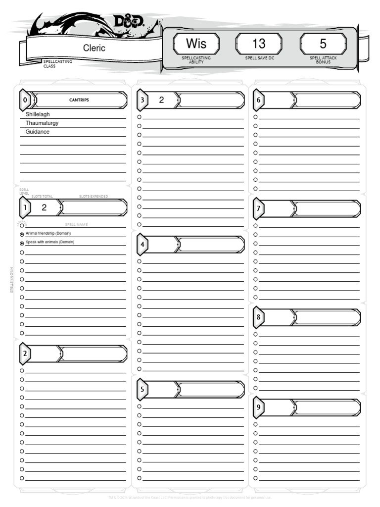 Cleric Spellcasting Sheet | PDF