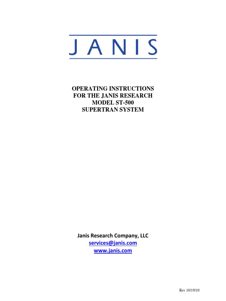Operating Instructions For The Janis Research MODEL ST-500 Supertran ...