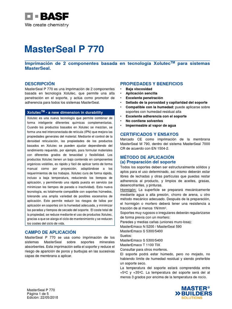 Basf Masterseal P 770 | PDF | Hormigón | Agua