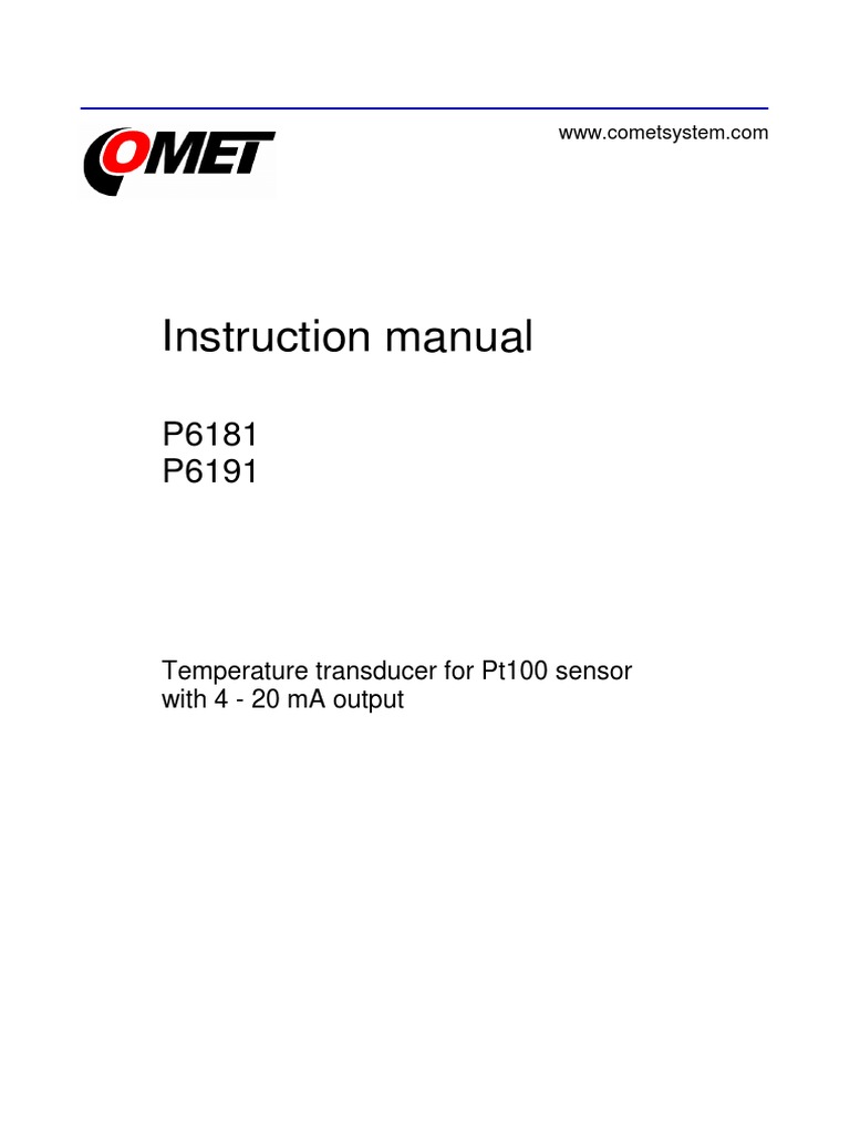 Instruction Manual: Temperature Transducer For Pt100 Sensor With 4 - 20 ...