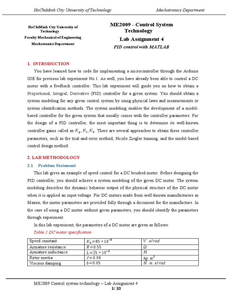 Me2009 - Control System Technology Lab Assignment 4: Hochiminh City ...