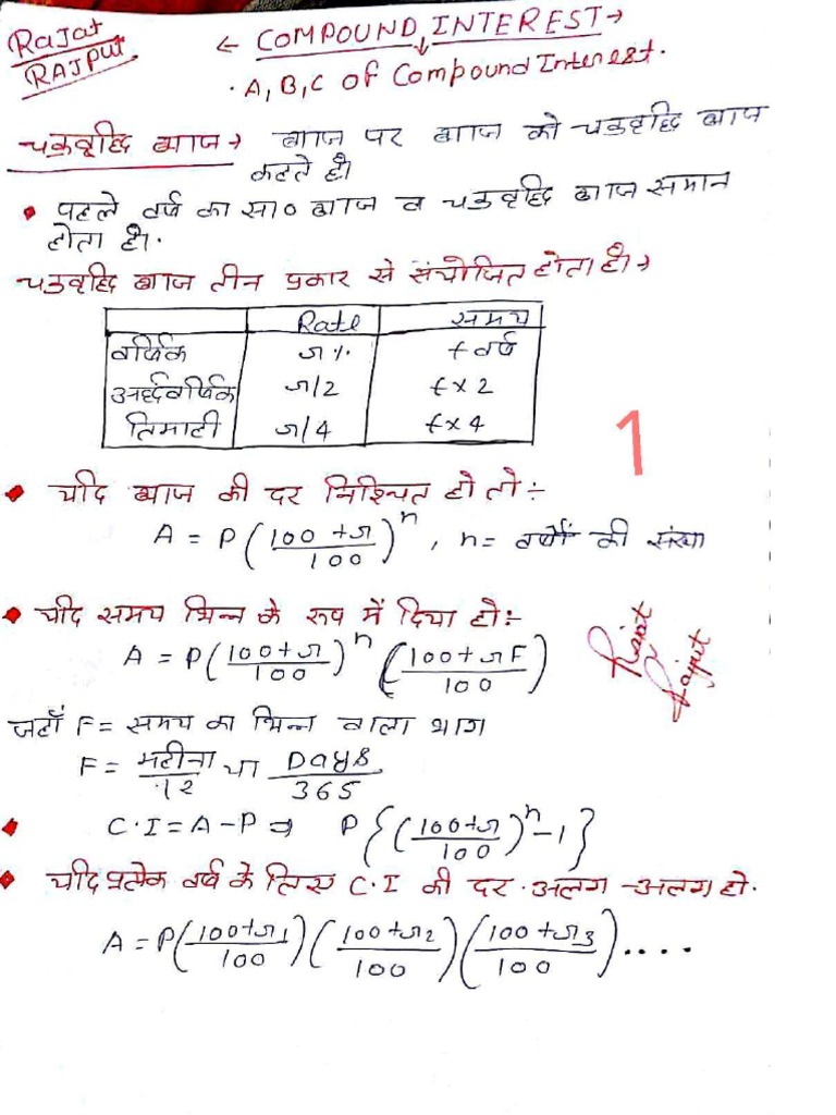 Compound Interest Handwritten Notes by Rajat Rajput | PDF