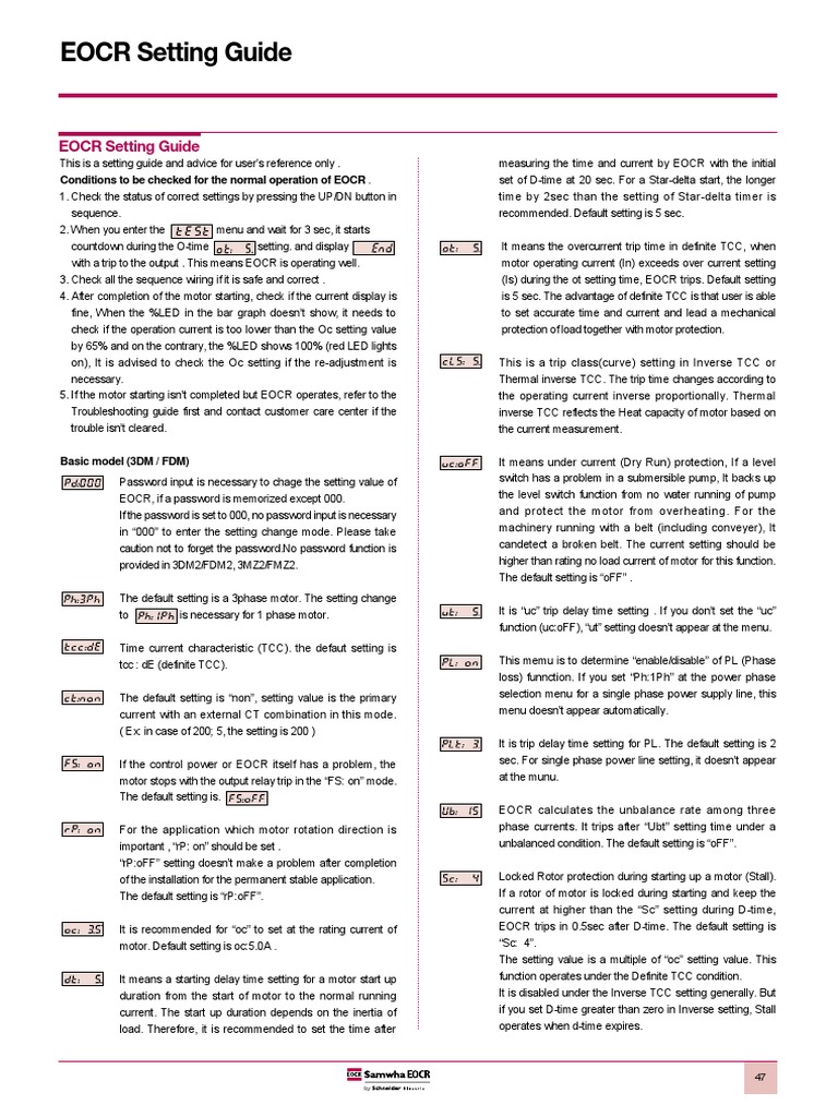 Setting Guide EOCR | PDF | Equipment | Electrical Engineering