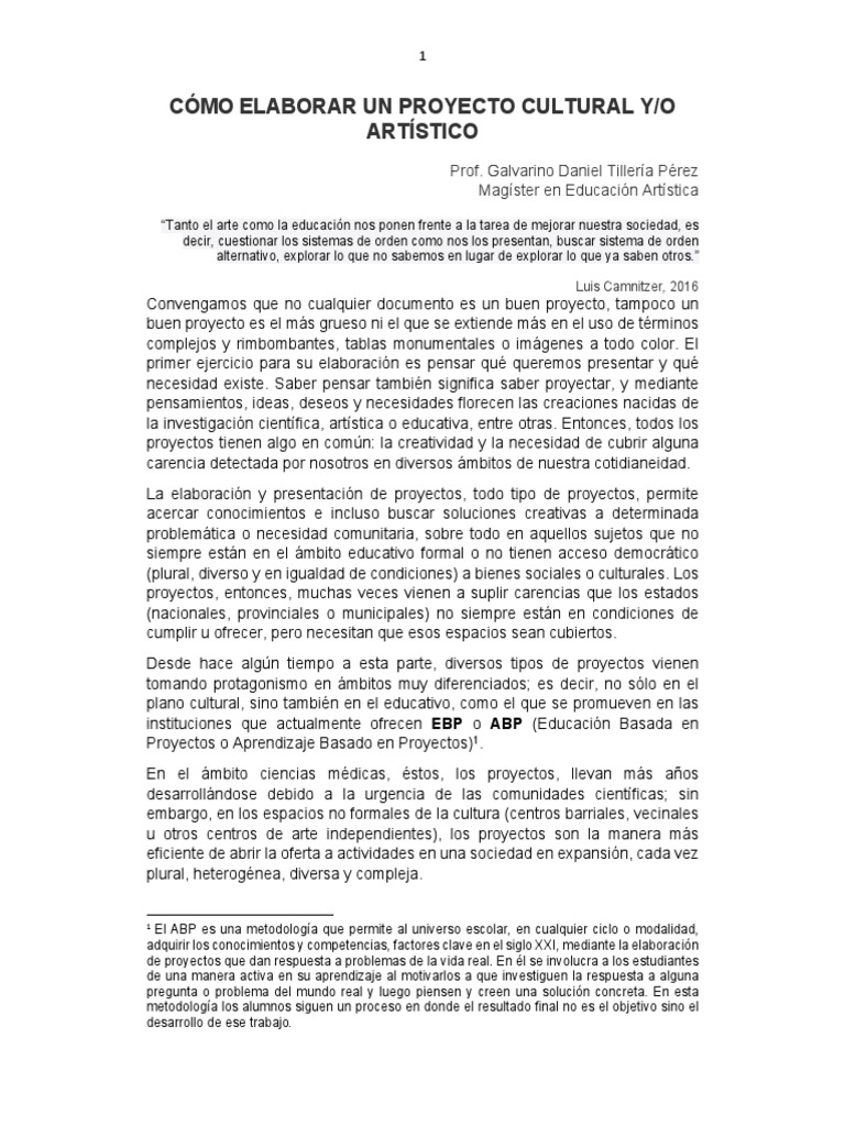 Cómo Elaborar Un Proyecto Cultural y Artístico | PDF | Creatividad | Teatro