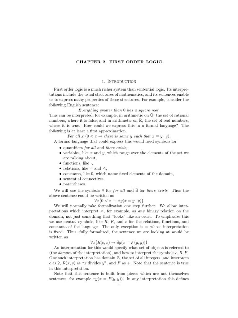 Logic Chapter 2 | PDF | Interpretation (Logic) | First Order Logic