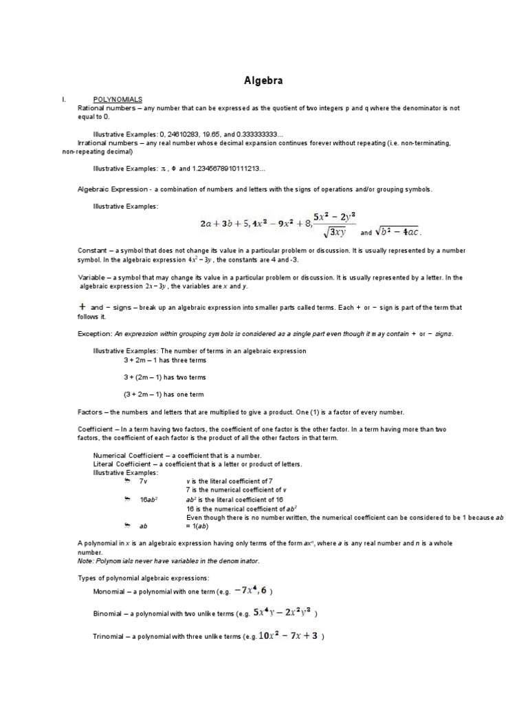 Algebra essentials | PDF | Factorization | Polynomial