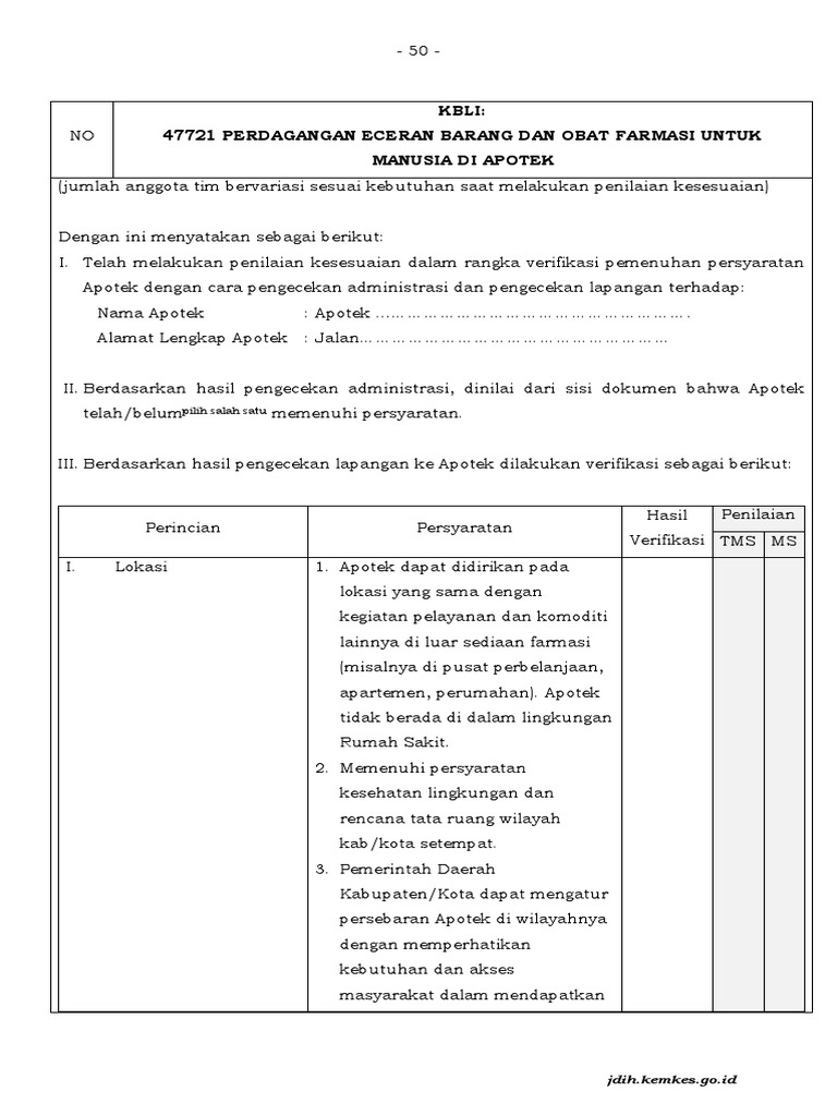 List Sarpras PMK 14 Tahun 2021 | PDF
