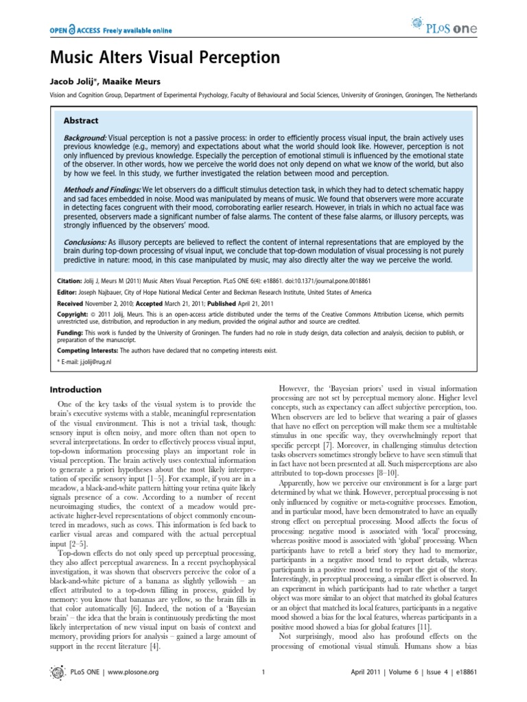 La Musica Altera La Percepción Visual | PDF | Perception | Mood ...
