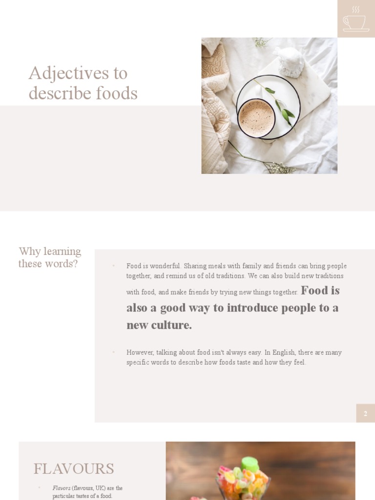 Descriptive Adjectives for Food | PDF | Taste | Foods